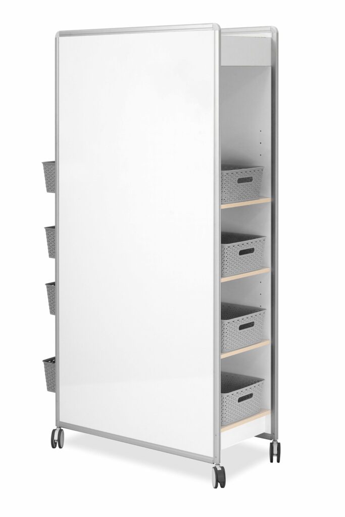 Whiteboard Mobile Huddle Double Storage Wall - Designer Pinboards Australia