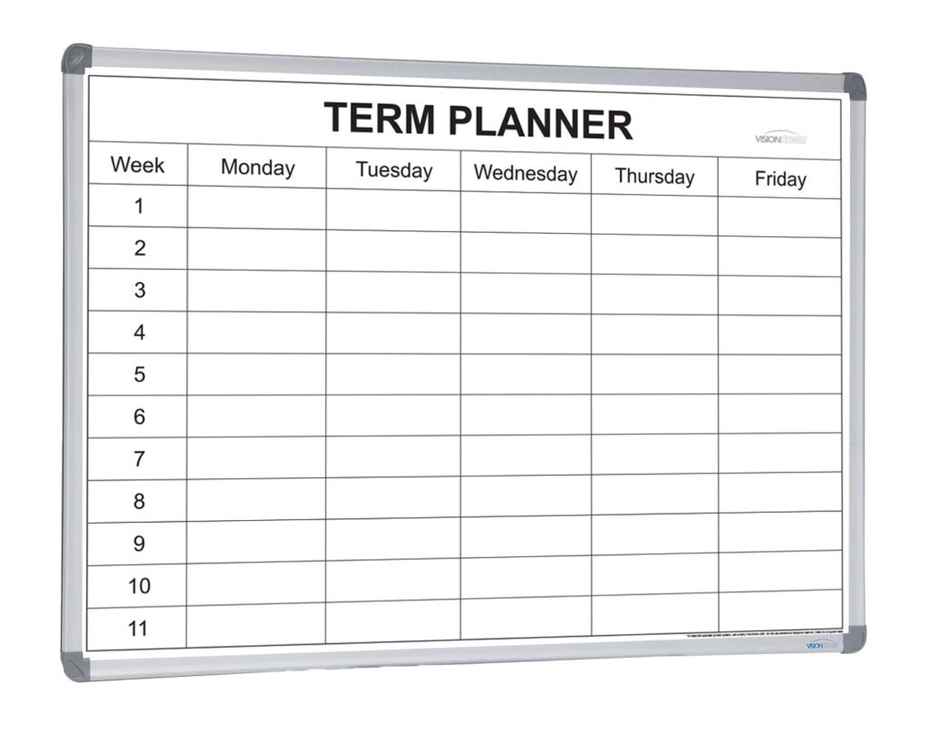 Whiteboard Term Planner (1 Term) 1200x900mm - Designer Pinboards Australia